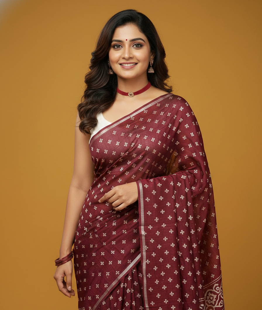 Elegant Chanderi Cotton Jacquard Saree with Satin Silk Blouse – Timele ...
