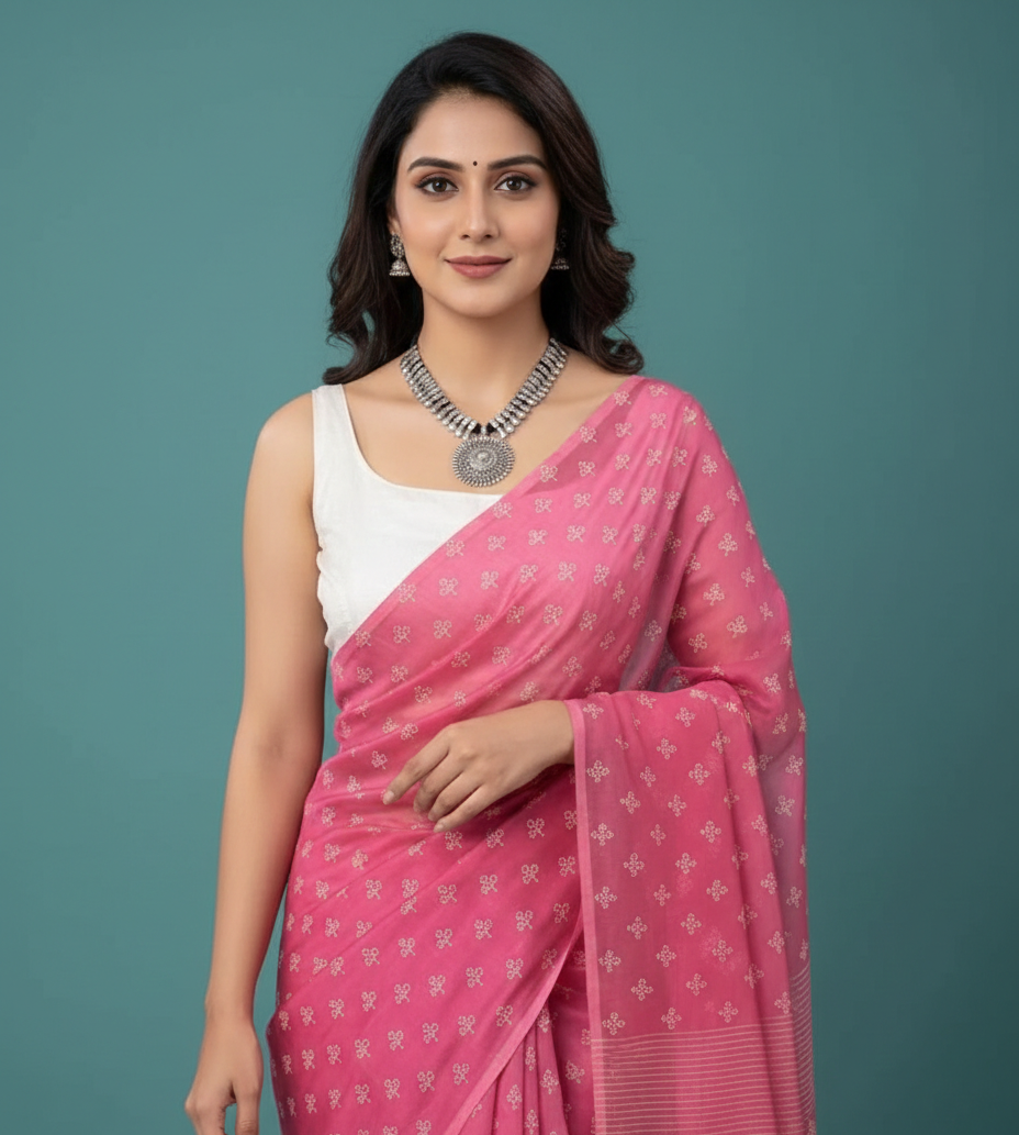 Elegant Chanderi Cotton Jacquard Saree with Satin Silk Blouse – Timele ...