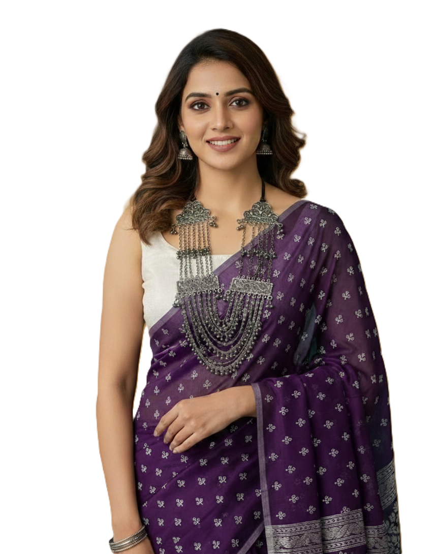 Elegant Chanderi Cotton Jacquard Saree with Satin Silk Blouse – Timele ...